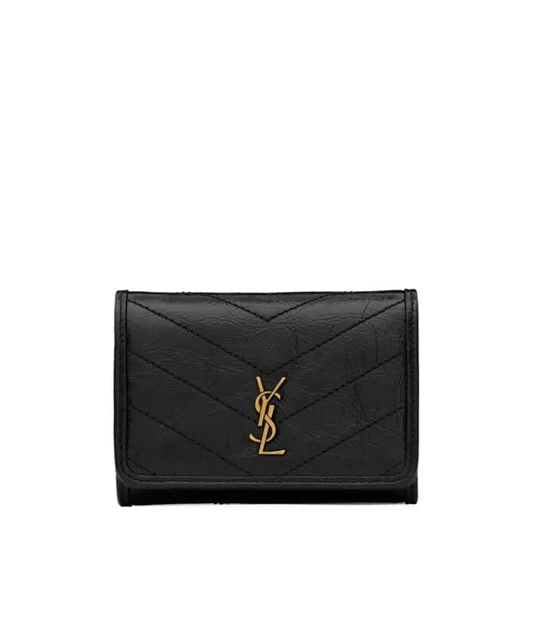 Saint Laurent Niki Portefeuille Fin À Trois Volets En Cuir Vintage - Black