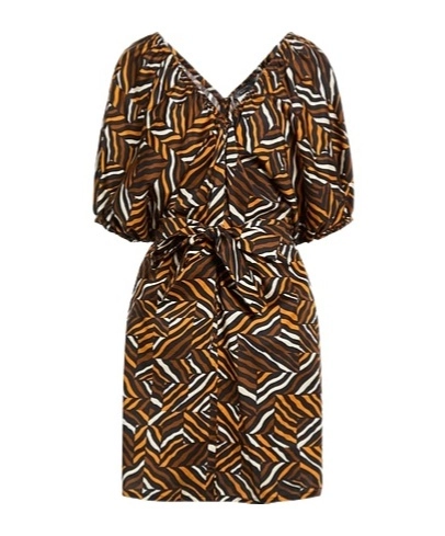 Max Mara Zebra Print V-neck Short Sleeve Belted Dress