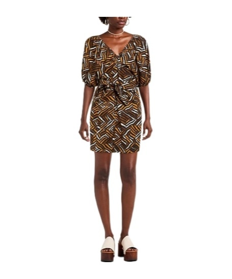 Max Mara Zebra Print V-neck Short Sleeve Belted Dress