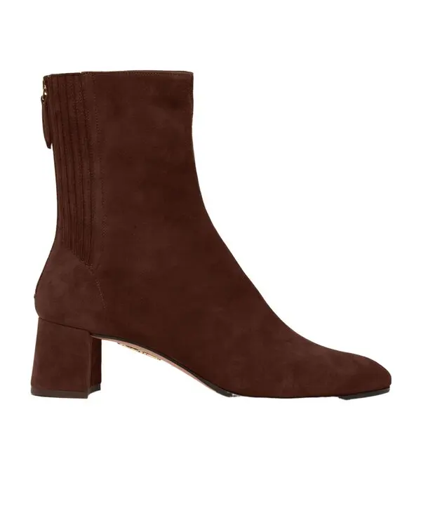 AQUAZZURA Round Toe Block Heel Ankle Boots - Brown