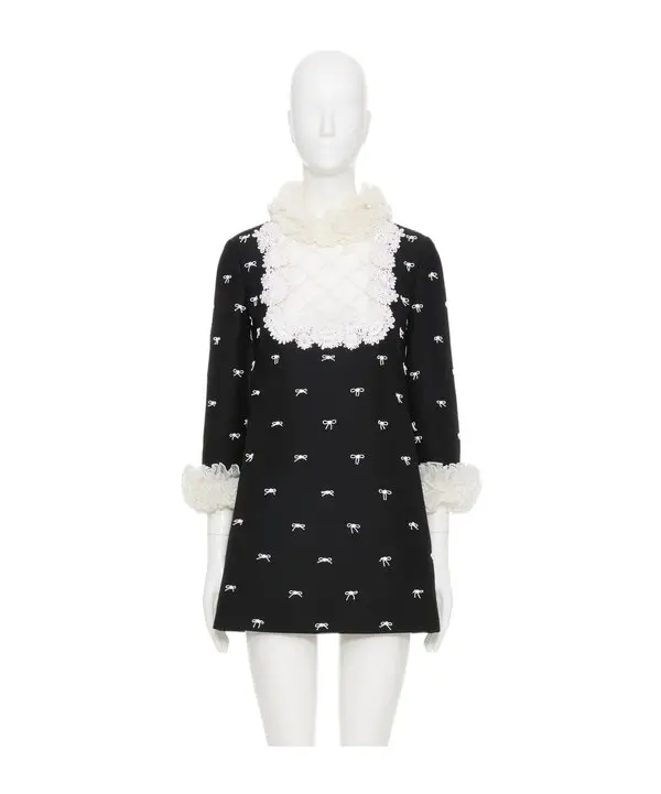 Valentino Garavani Embellished Crepe Couture Short Dress - Black