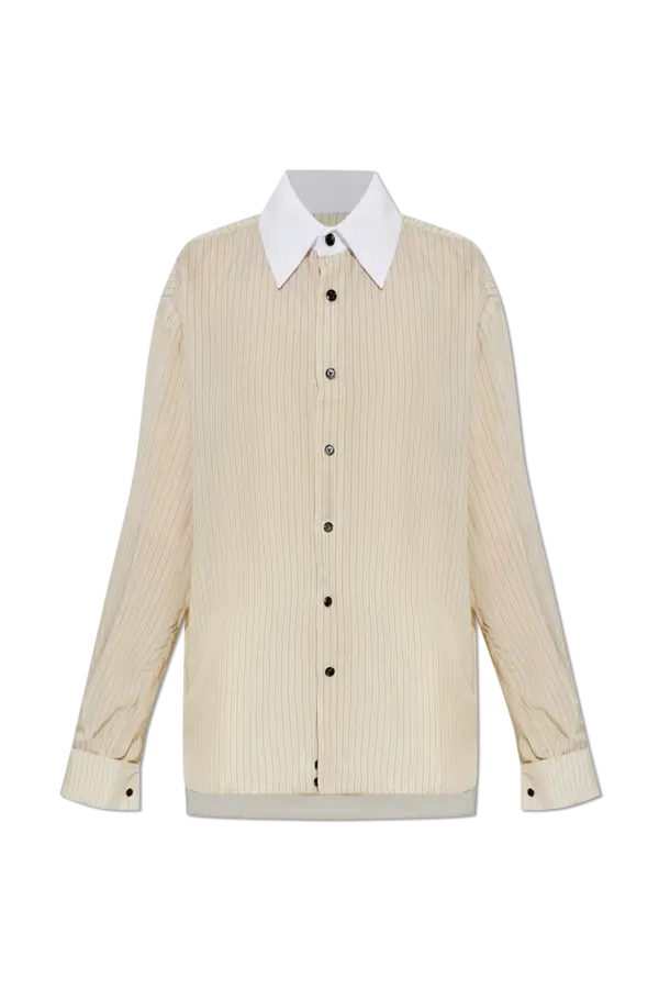 Bottega Veneta Striped Long Sleeve Shirt With Classic Collar - Beige