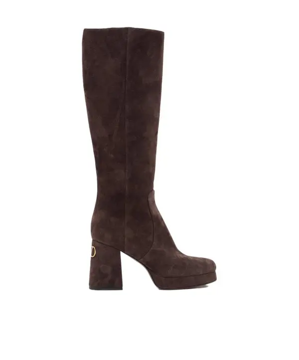 Valentino Garavani Fawcette Platform Boot In Crust Leather 90mm - Black