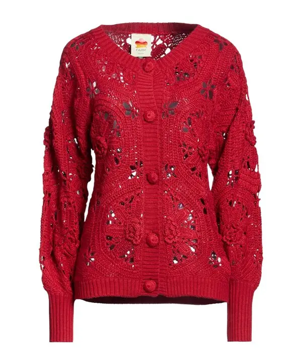 Farm Rio Solid Crochet Button-front Sweater - Red