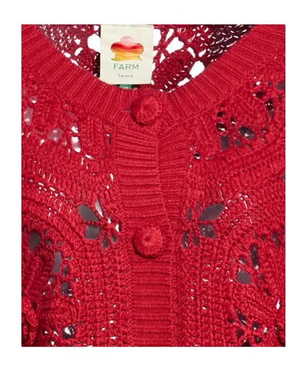 Farm Rio Solid Crochet Button-front Sweater