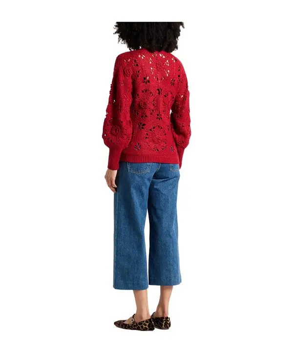 Farm Rio Solid Crochet Button-front Sweater