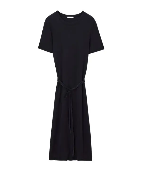 LEMAIRE Short Sleeve Round Neck Midi Dress With Belt