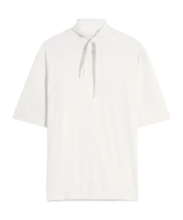 LEMAIRE Short-sleeve T-shirt With Tie Neck Detail - White