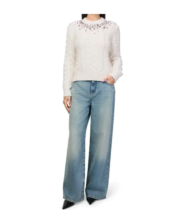 Alexander McQueen Round Neck Sweater With Crystal Embroidery