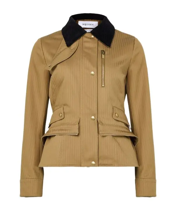 Alexander McQueen Asymmetrical Cut Jacket With Gold Finish - Brown