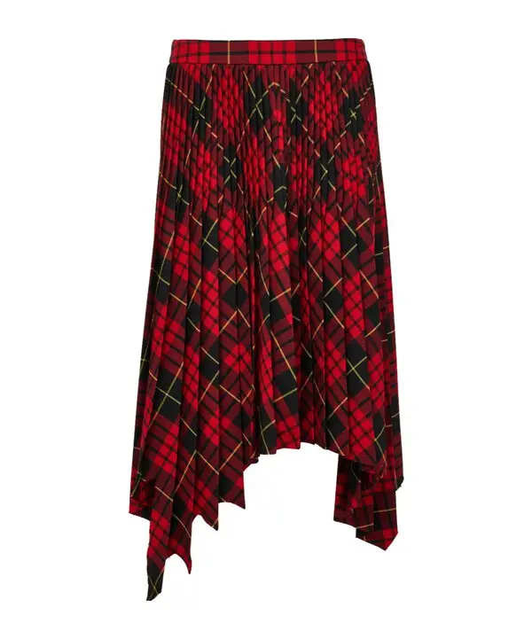 Alexander McQueen Asymmetric Tartan Pleated Midi Skirt - Red