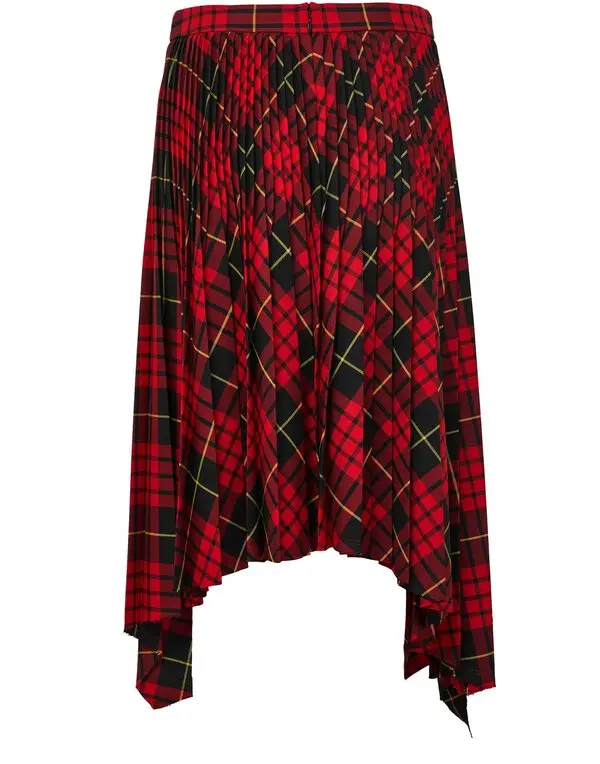 Alexander McQueen Asymmetric Tartan Pleated Midi Skirt
