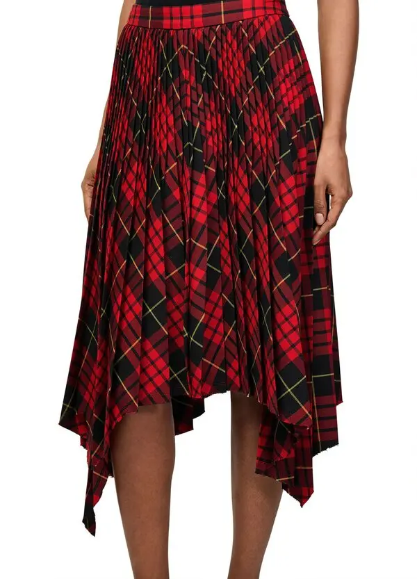 Alexander McQueen Asymmetric Tartan Pleated Midi Skirt
