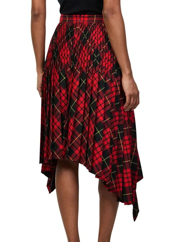 Alexander McQueen Asymmetric Tartan Pleated Midi Skirt