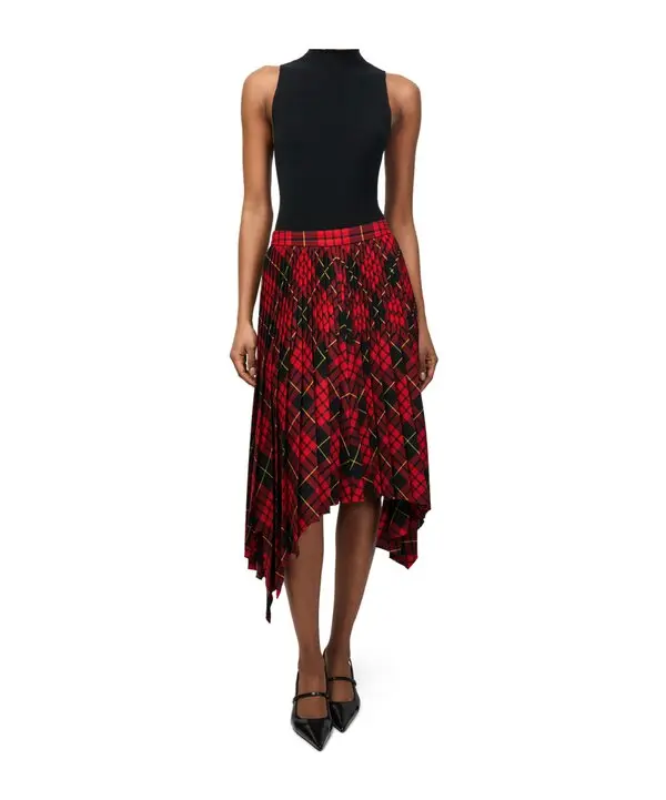 Alexander McQueen Asymmetric Tartan Pleated Midi Skirt