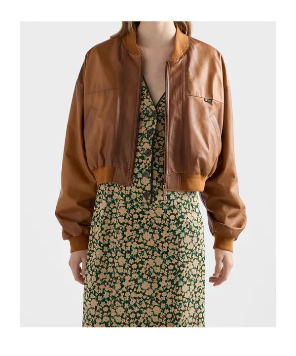 Prada Cropped Nappa Leather Bomber Jacket