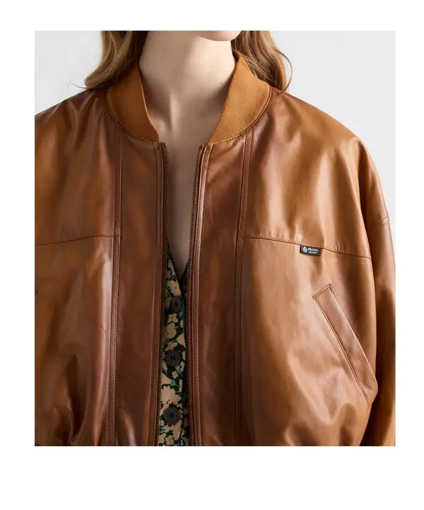 Prada Cropped Nappa Leather Bomber Jacket