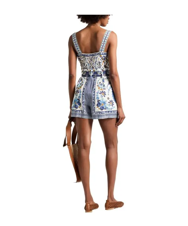 Farm Rio Sleeveless Printed Jumpsuit With Square Neckline And Belt