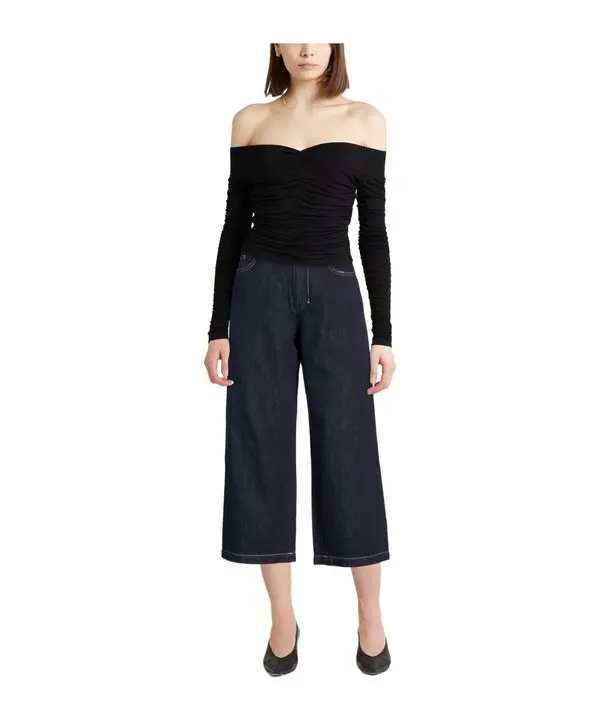 Max Mara Wide-leg Cropped Dark Wash Denim Trousers