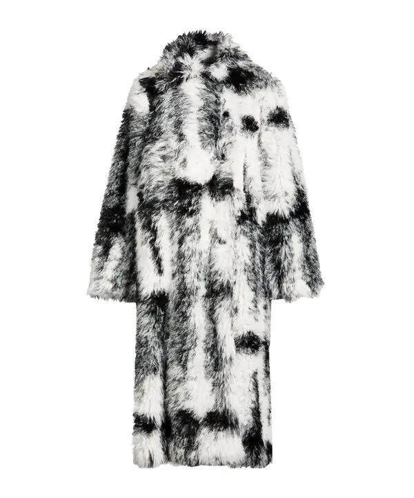 GANNI Color Block Shearling Coat - Black