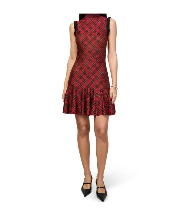 Alexander McQueen Tartan Plaid High Neck Ruffled Mini Dress