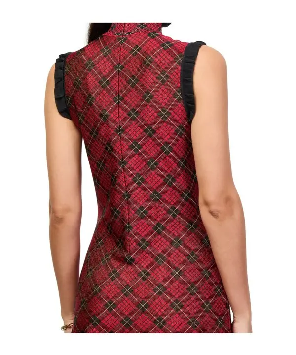 Alexander McQueen Tartan Plaid High Neck Ruffled Mini Dress