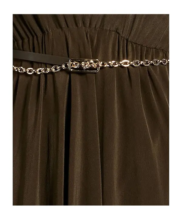 Max Mara Long Sleeve V-neck Georgette Dress With Chain Belt