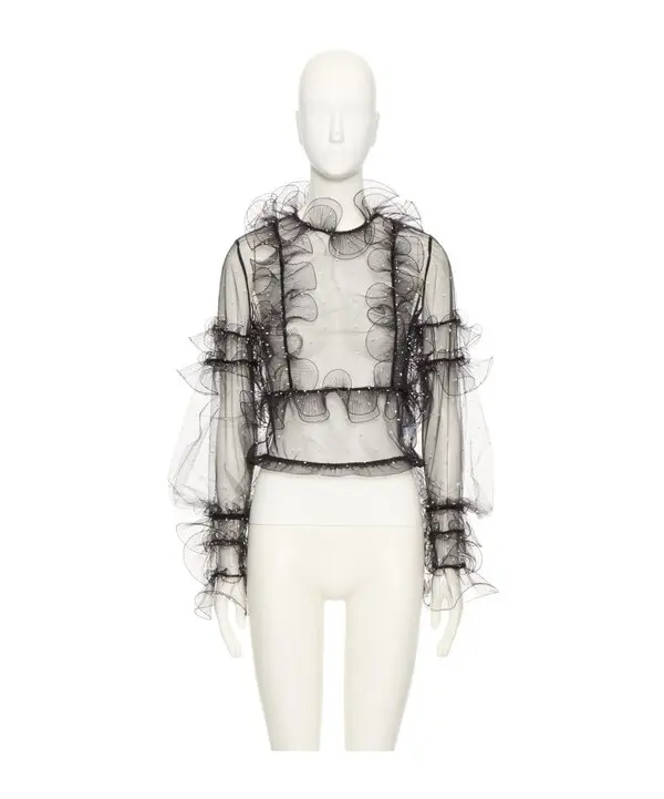 Valentino Garavani Long Sleeve Blouse With Ruffled Design - Black/ivory
