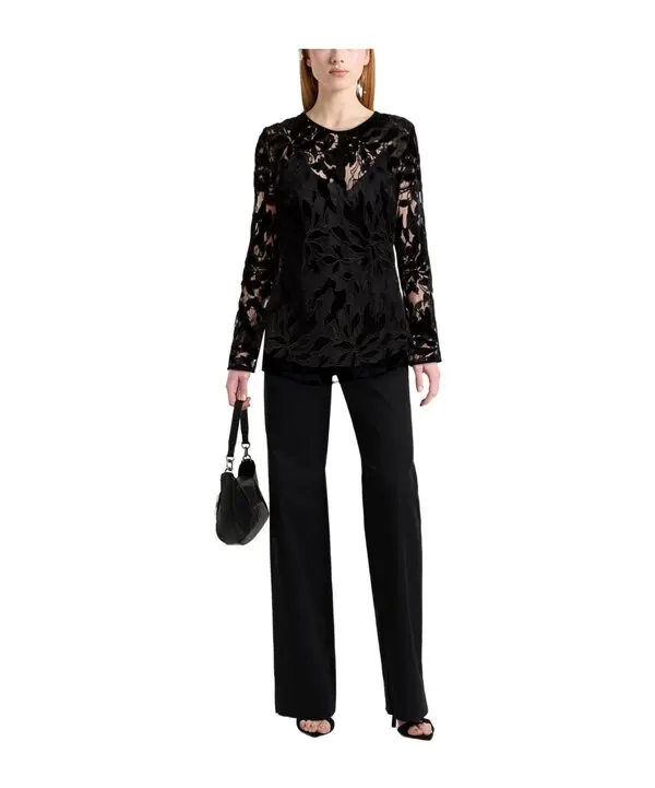 Max Mara Long Sleeve Tulle Velvet Top