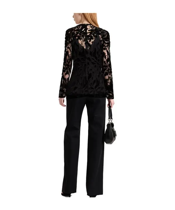 Max Mara Long Sleeve Tulle Velvet Top
