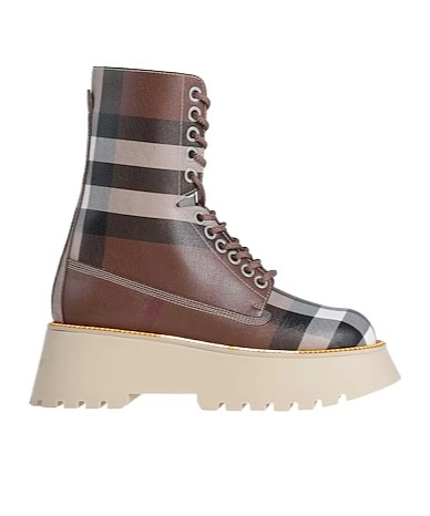 Burberry Plaid Platform Leather Boots - Nude