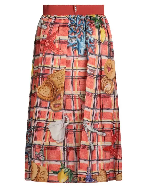 Dolce & Gabbana Midi Skirt With Tartan Print And Culinary Motifs