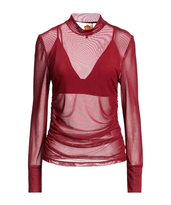 Farm Rio Solid Mesh Mock Neck Top - Red