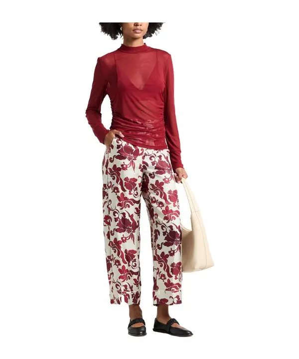 Farm Rio Solid Mesh Mock Neck Top