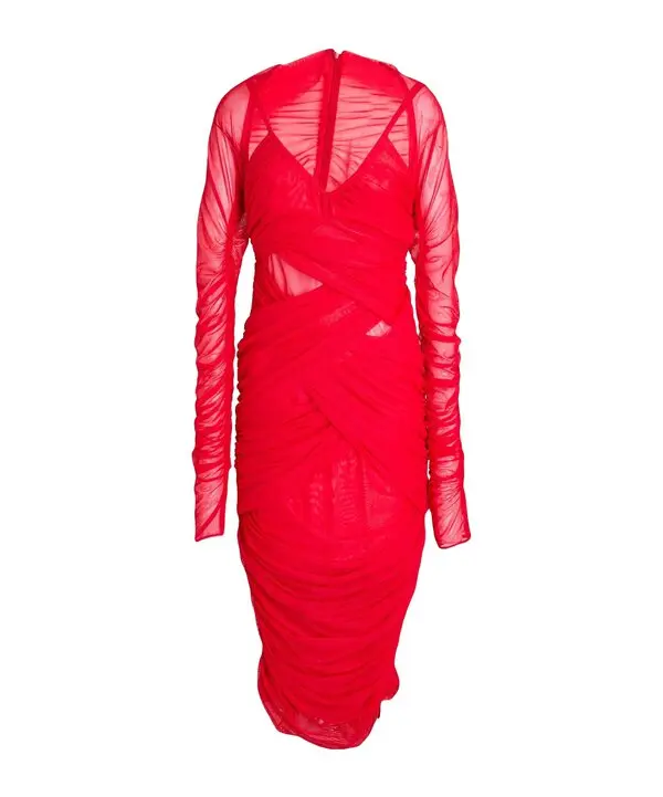 Dolce & Gabbana Tulle Sweetheart Neckline Long Sleeve Dress
