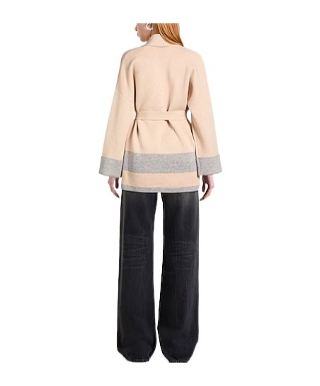Max Mara Two-tone Intarsia Knit Long Sleeve Belted Sweater