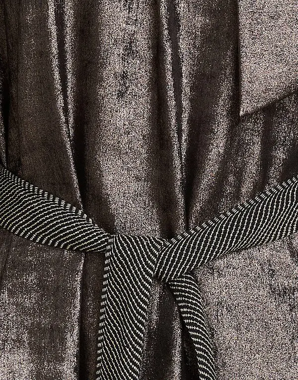 Max Mara Metallic Long Sleeve Bow Neckline Dress With Belt