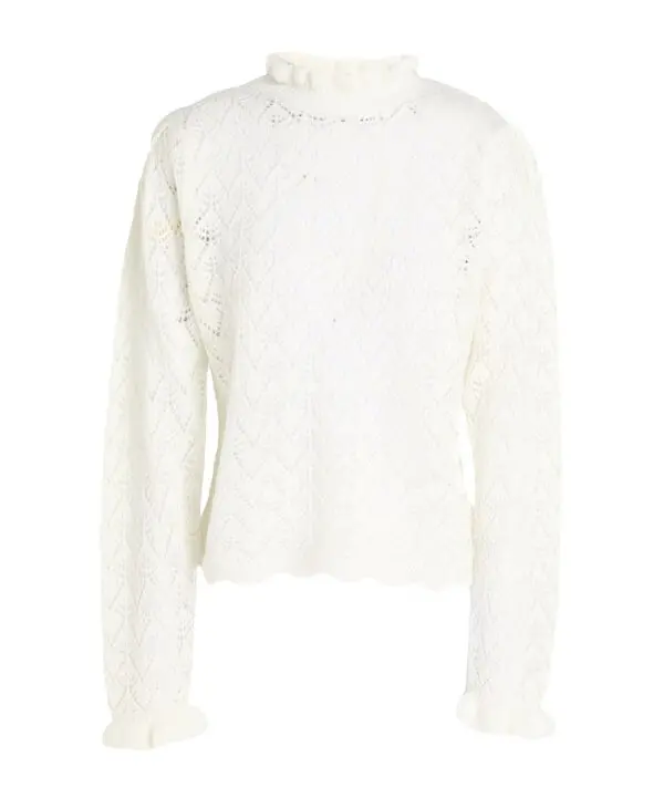 Farm Rio Lightweight Crochet Knit Long Sleeve Sweater - White