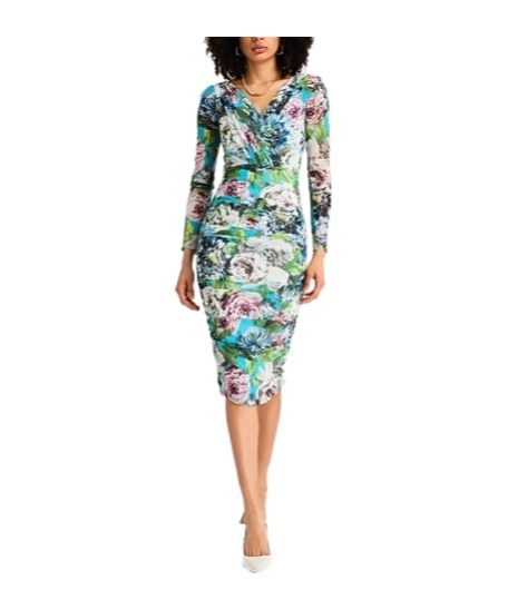 Dolce & Gabbana Floral Print Georgette Long Sleeve Wrap Dress
