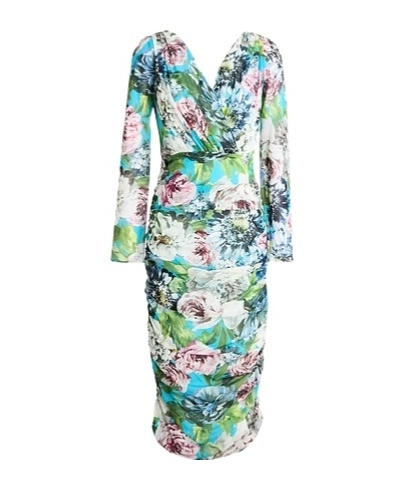 Dolce & Gabbana Floral Print Georgette Long Sleeve Wrap Dress - No