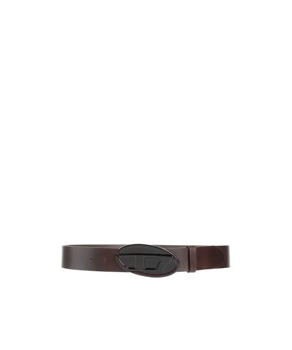 DIESEL® Leather Belt With Logo Buckle - Black