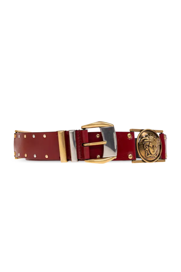 Versace Leather Belt With Studs - Red