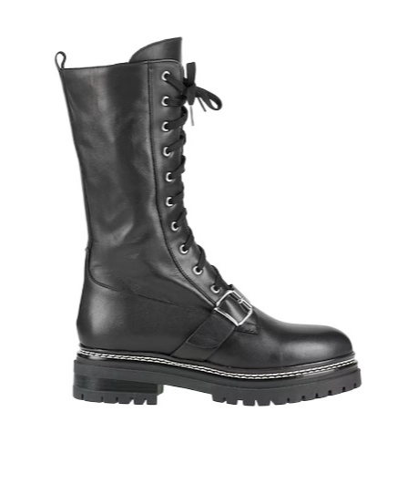 Max Mara Round Toe Leather Lace-up Boots - Black