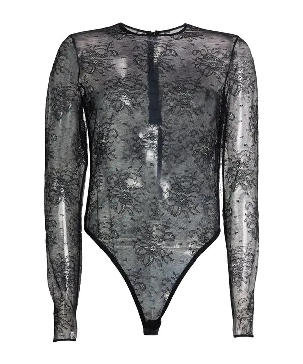 Dolce & Gabbana Lace Long Sleeve Crewneck Top - Black