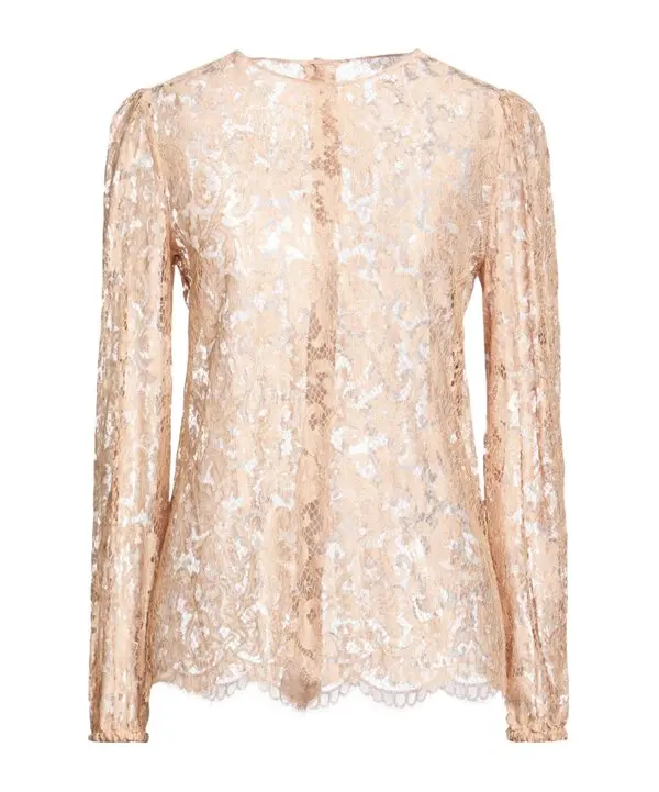 Dolce & Gabbana Solid-color Long-sleeve Lace Top - Nude