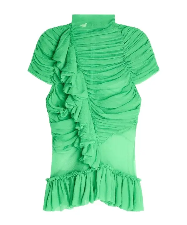 Dries Van Noten Ruffled Silk Top - Green