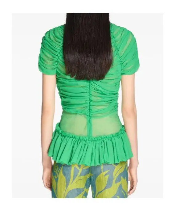 Dries Van Noten Ruffled Silk Top - Green