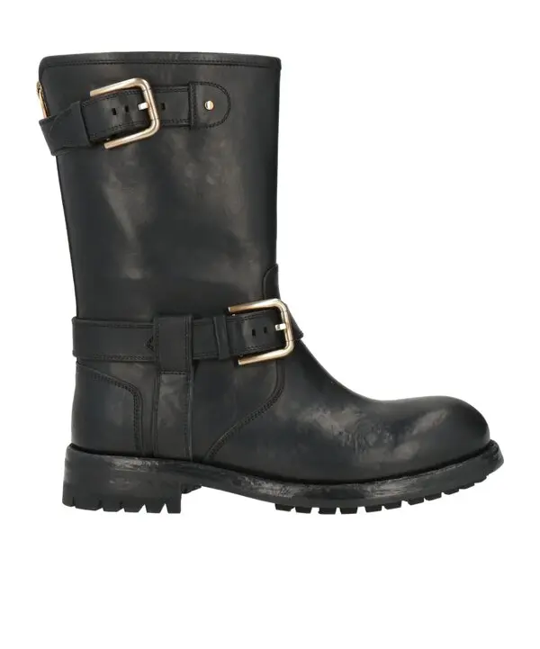 Dolce & Gabbana Leather Biker Ankle Boots - Black