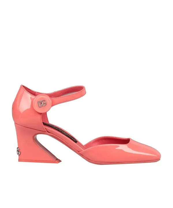Dolce & Gabbana Patent Effect Leather Square Toe Courts With Geometric Heel