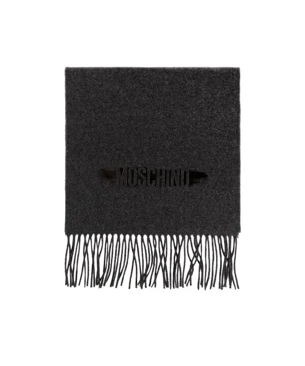 Moschino Fringed Logo Scarf - Grey